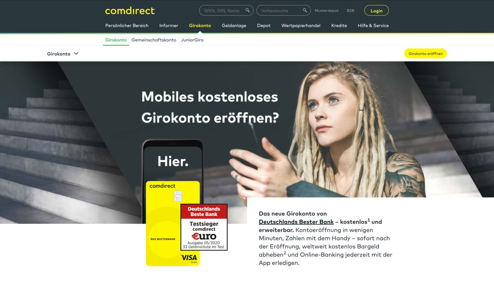 comdirect Girokonto mit Visa Debit Kreditkarte im Test 2022